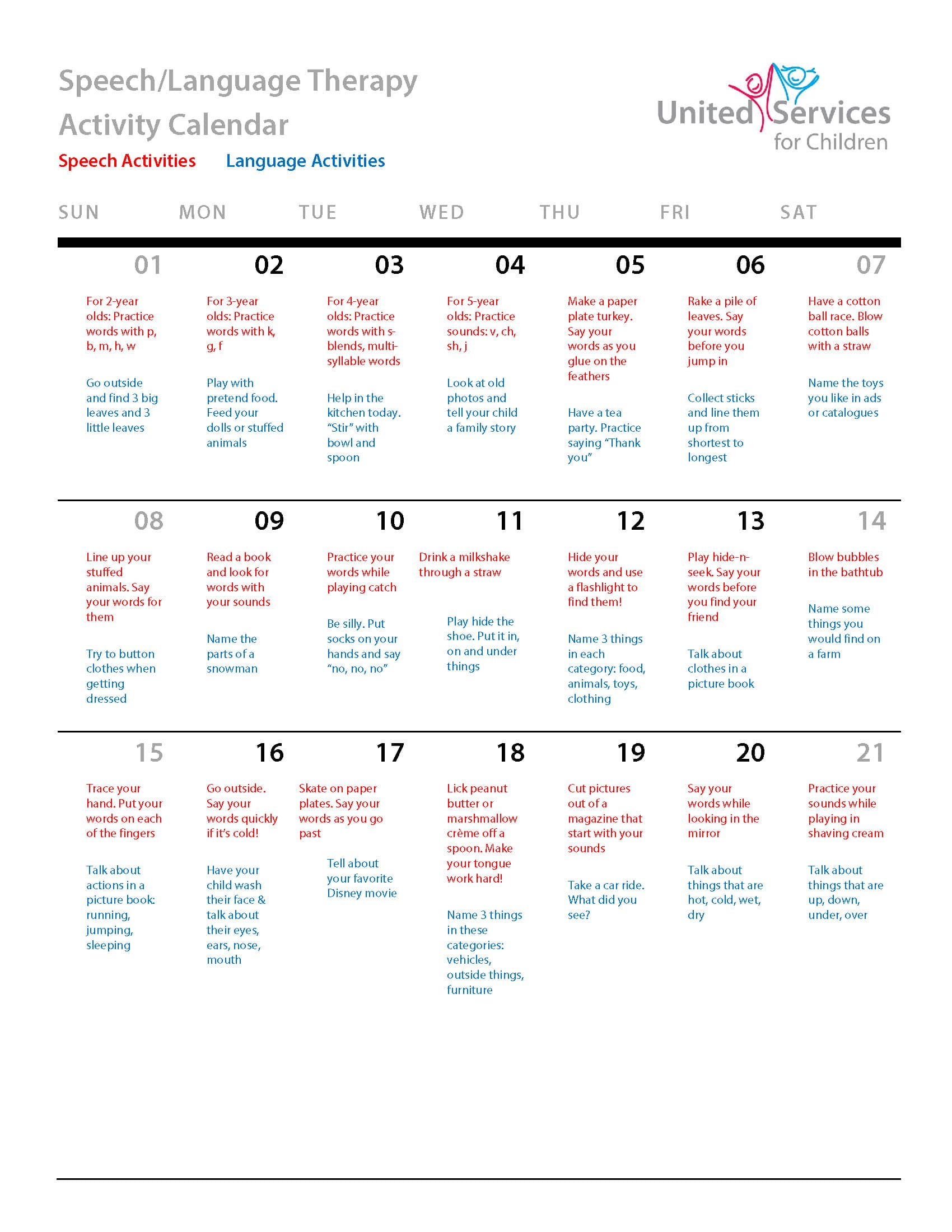 Speech/Lang at Home – United Services for Children